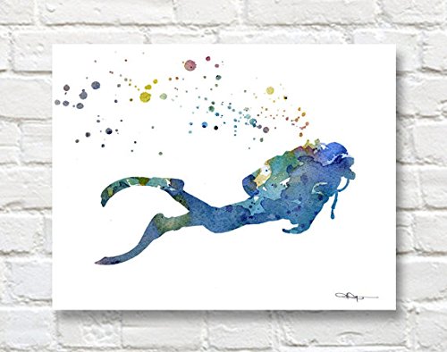 Scuba Diver Abstract Watercolor Art Print By Artist DJ Rogers – Fat Guy ...